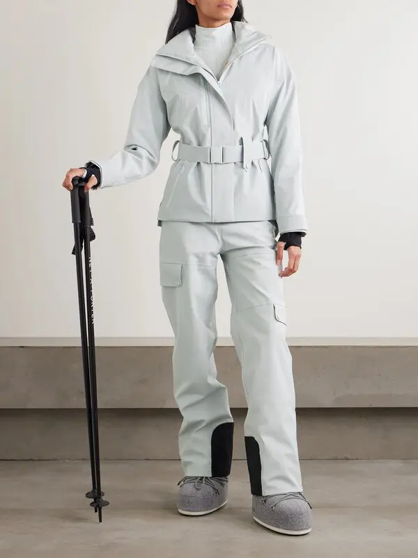 Cordova Cascade Appliquéd Belted Stretch Hooded Ski Jacket - Gray