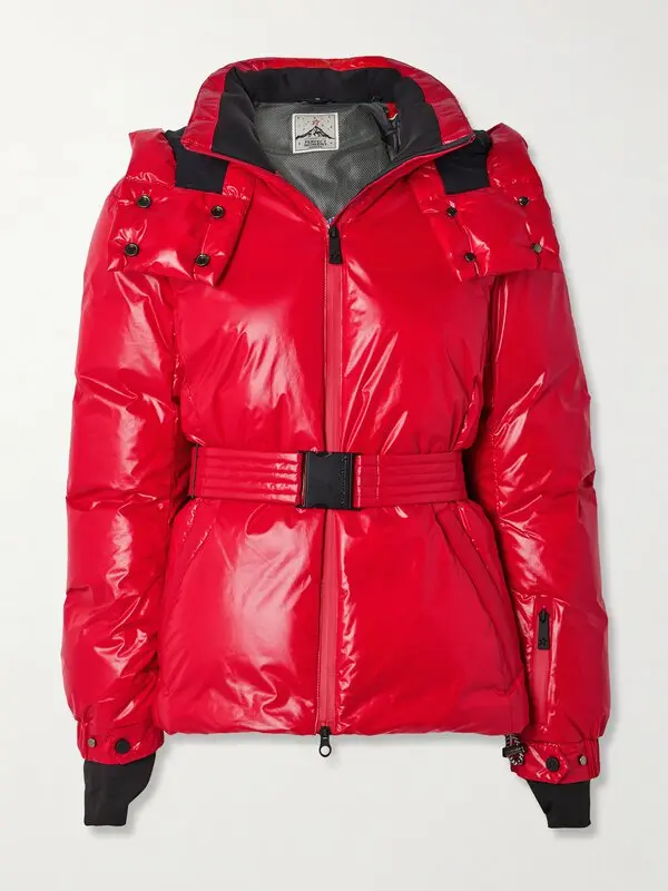 Perfect Moment Candice Hooded Belted Down Ski Jacket - Red