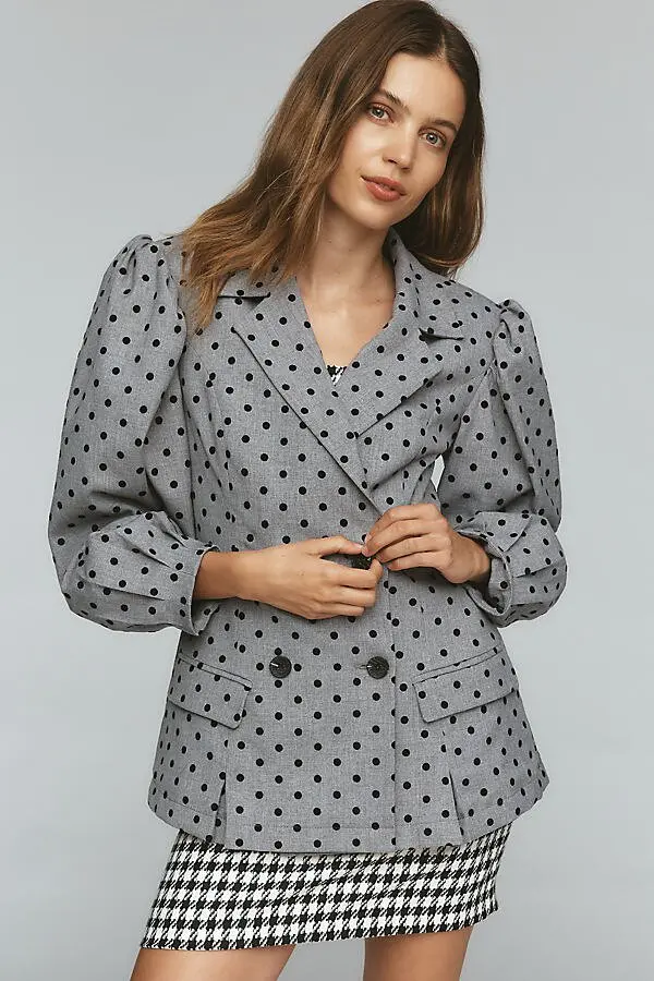 Avec Les Filles Puff-sleeve Polka Dot Blazer Jacket