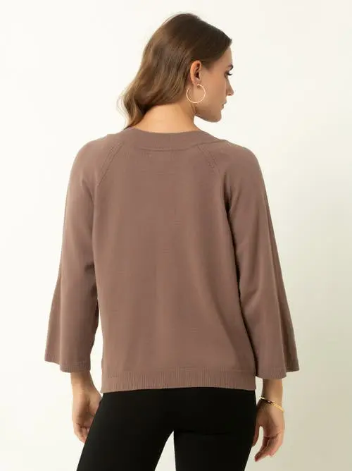 SINGLE STITCH Drop Shoulder V-neck Sweater - Deep Taupe