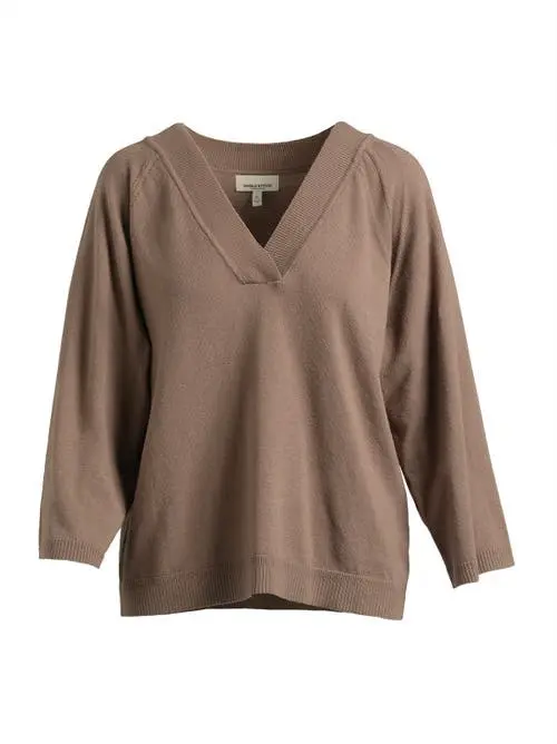 SINGLE STITCH Drop Shoulder V-neck Sweater - Deep Taupe