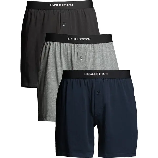 SINGLE STITCH Cotton Modal Boxer 3-pack - Black Gray Navy