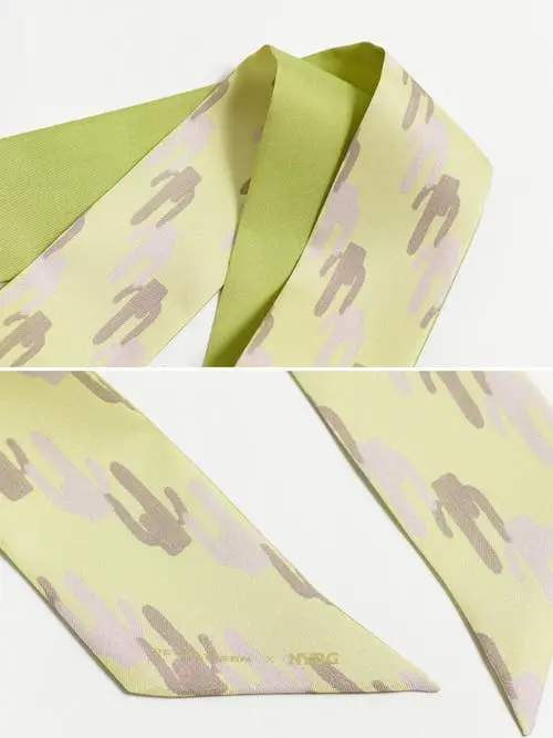 LOST PATTERN X Nybg "oasis Charms" Silk Skinny Scarf - Green