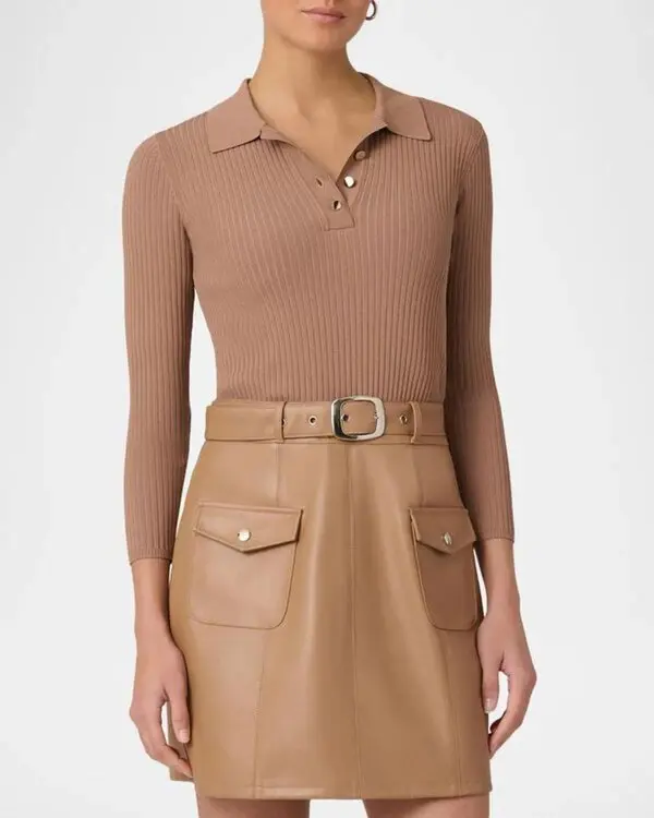 Shoshanna Melinda Belted Knit & Faux Leather Mini Dress - Camel