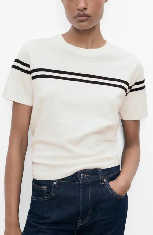 Mango Stripe Short-sleeve Sweater - Ecru