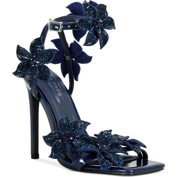 AZALEA WANG Romi Floral Stiletto Sandals - Navy