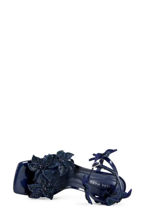 AZALEA WANG Romi Floral Stiletto Sandals - Navy