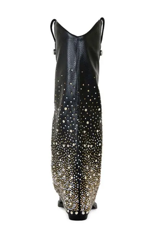 AZALEA WANG Beth Studded Western Boots - Black
