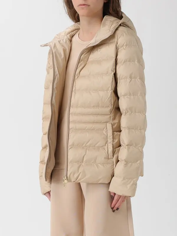 EA7 Quilted Hooded Jacket - Beige