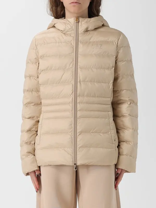 EA7 Quilted Hooded Jacket - Beige