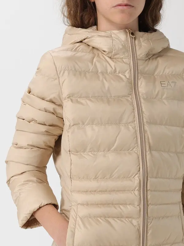 EA7 Quilted Hooded Jacket - Beige