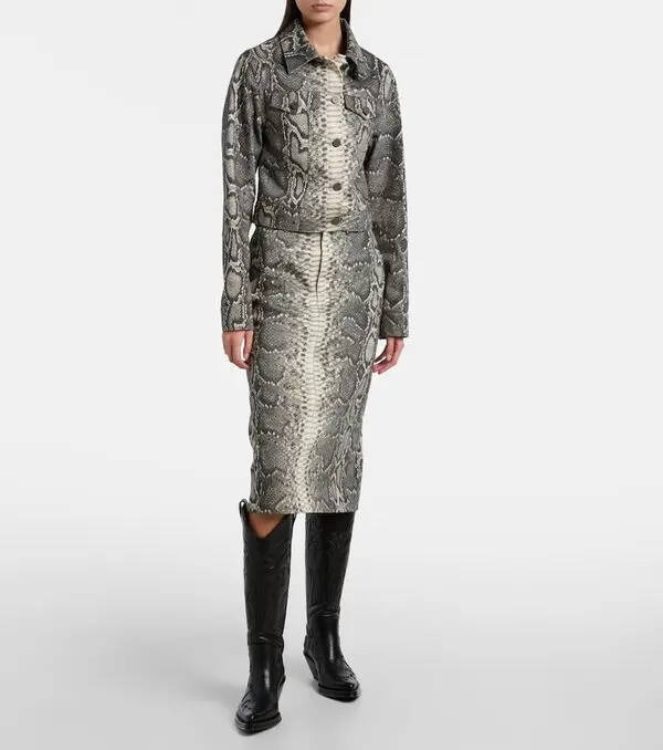 Gabriela Hearst Bronte Snake-print Cropped Denim Jacket - Grey