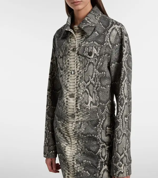 Gabriela Hearst Bronte Snake-print Cropped Denim Jacket - Grey