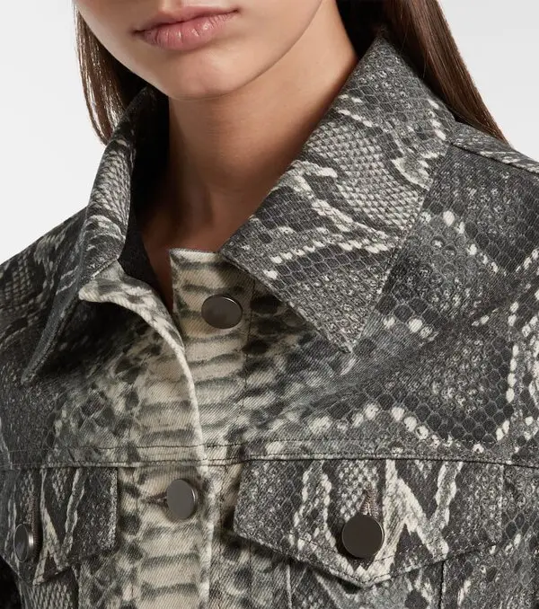 Gabriela Hearst Bronte Snake-print Cropped Denim Jacket - Grey
