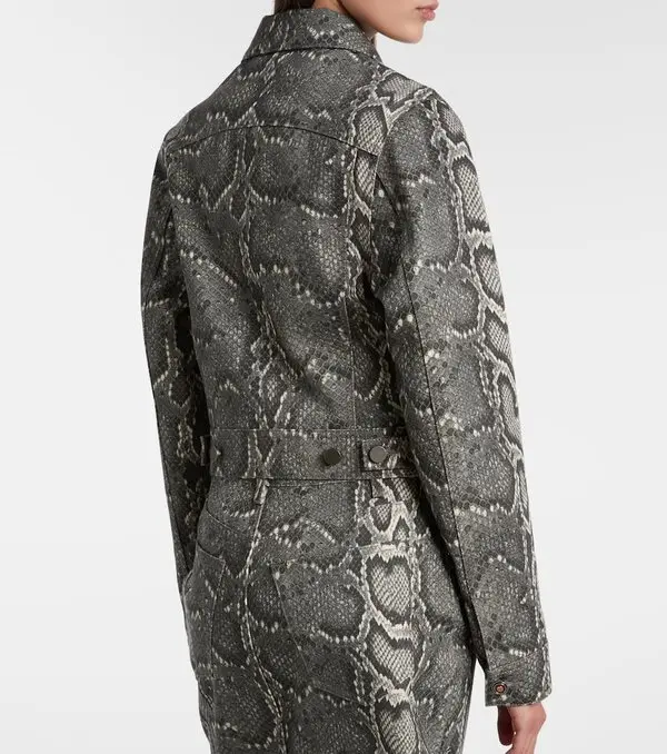 Gabriela Hearst Bronte Snake-print Cropped Denim Jacket - Grey