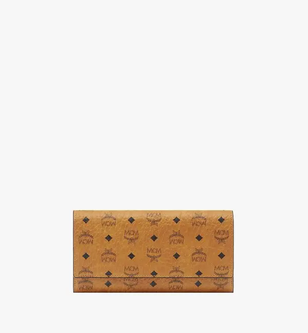 Mcm Aren Continental Wallet In Visetos - Cognac