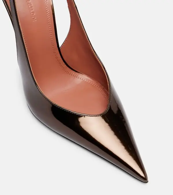 Amina Muaddi Anok 105 Mirrored Leather Slingback Pumps - Brown
