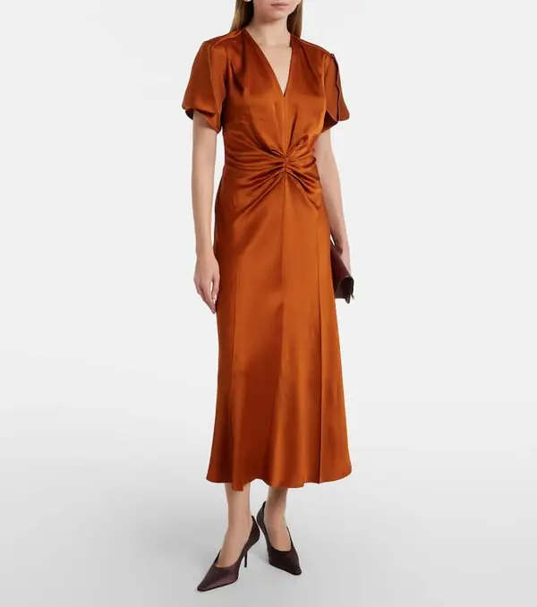 Victoria Beckham Gathered Midi Dress - Orange