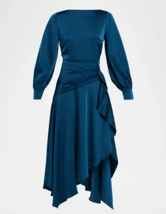 Theia Florence Asymmetric Handkerchief Midi Dress - Poseidon