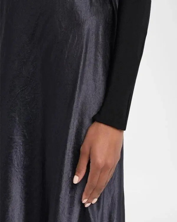 Eileen Fisher Crinkled Satin Straight Midi Skirt - Graphite