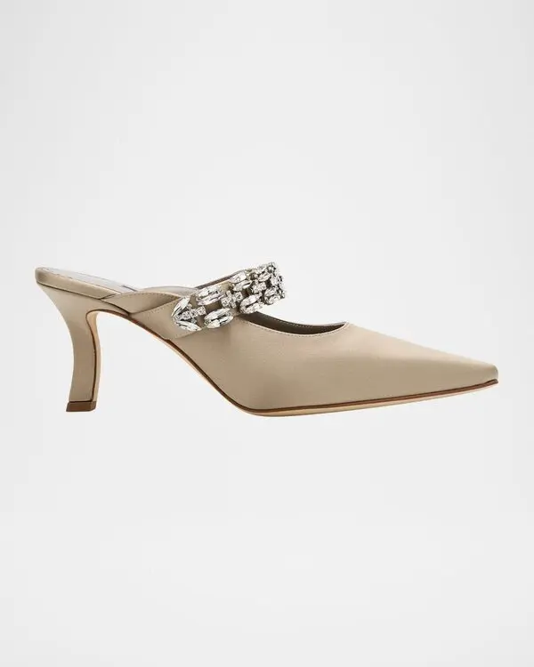 Manolo Blahnik Tamolmu Embellished Satin Mules