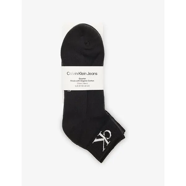 Calvin Klein Monogram Stretch-cotton Quarter Socks Pack Of Two - Black