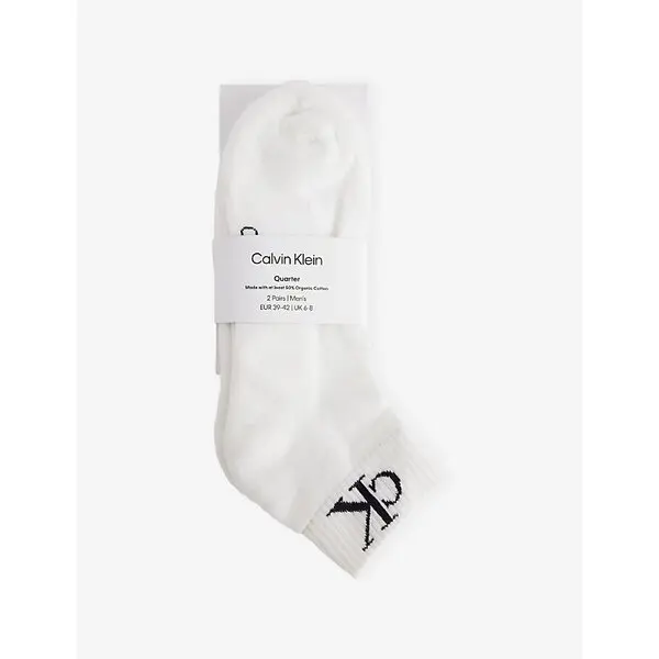 Calvin Klein Monogram Stretch-cotton Quarter Socks Pack - White