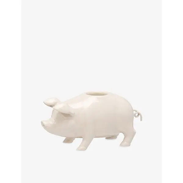ANNA + NINA Piggy Hand-cast Resin Candleholder - White