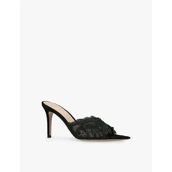 GIANVITO ROSSI Claudia Lace And Suede Mules