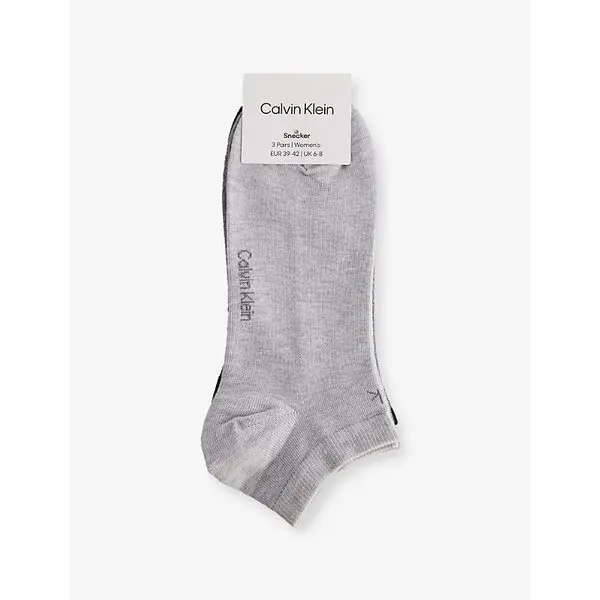 Calvin Klein Logo Stretch-cotton Trainer Socks Pack - Grey Melange