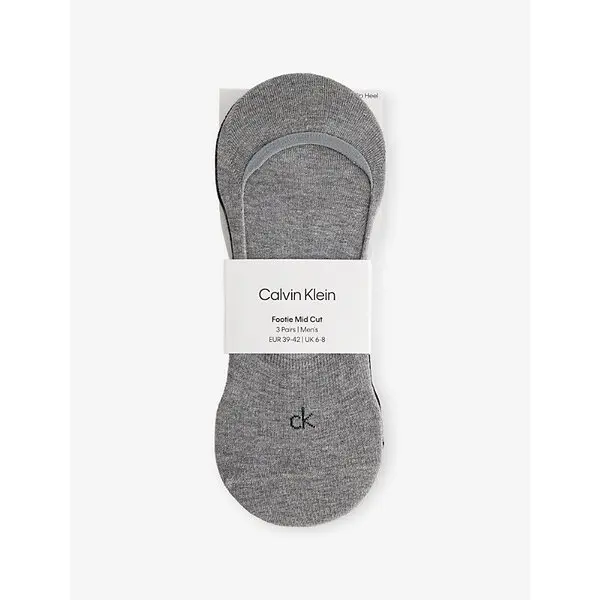 Calvin Klein Logo No-show Stretch-cotton Socks - Grey Melange
