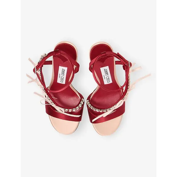 JIMMY CHOO Lula 100 Crystal-embellished Heeled Sandals - Macaron/ruby Red