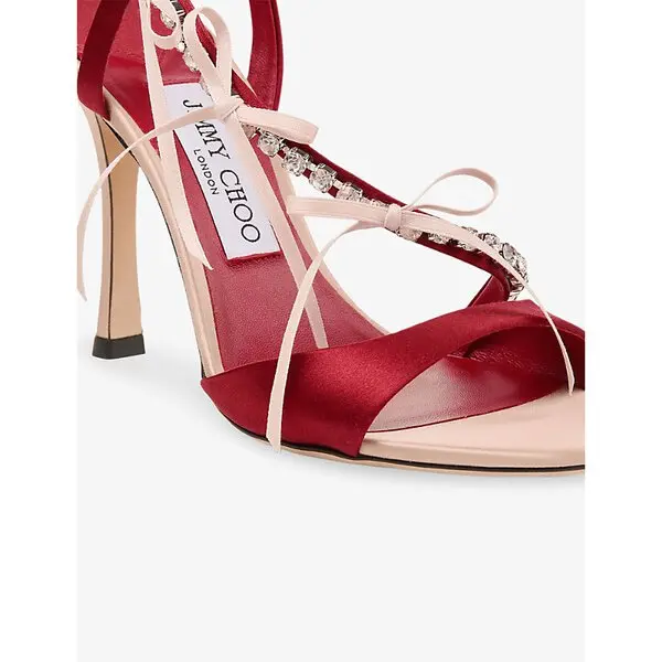 JIMMY CHOO Lula 100 Crystal-embellished Heeled Sandals - Macaron/ruby Red