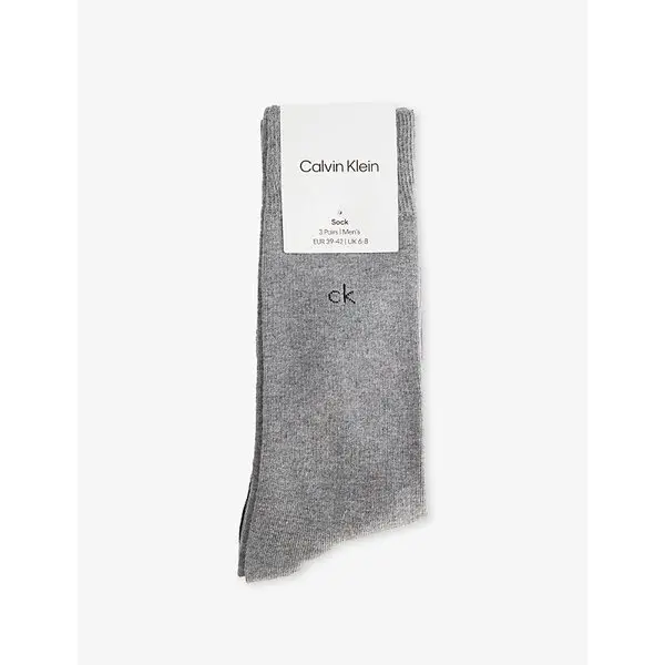 Calvin Klein Logo Stretch-cotton Crew Socks Pack Of Three - Grey Melange