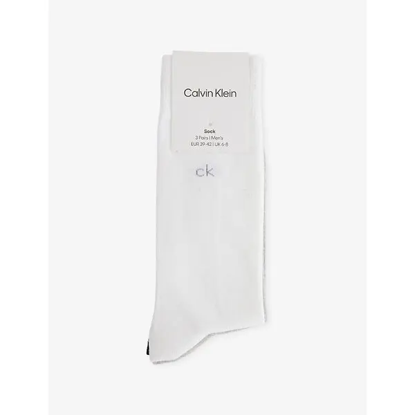 Calvin Klein Logo Stretch-cotton Crew Socks Pack Of Three - White/light Gry Mel/blk