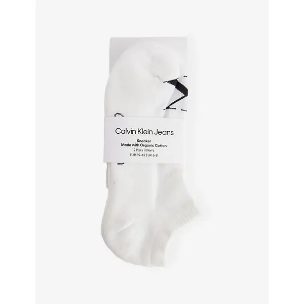 Calvin Klein Monogram Stretch-cotton Trainer Socks Pack - White