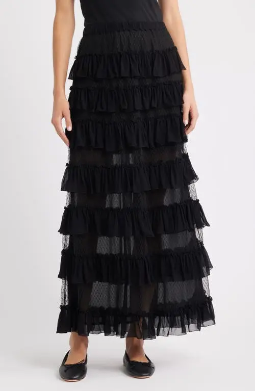 The Great. Tiered Mesh Maxi Skirt