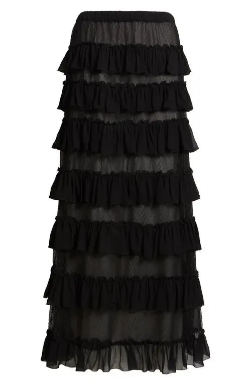 The Great. Tiered Mesh Maxi Skirt