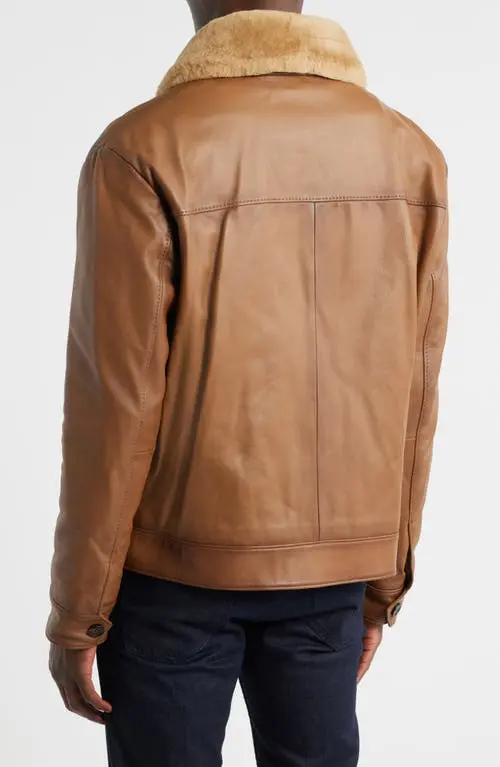 BOSS Mury Down Fill Leather Jacket With Shearling Collar