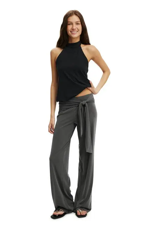 COTTON ON Relaxed Leg Tie Pants - Charcoal