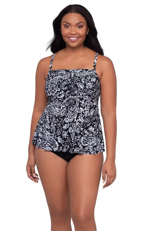 TRIMSHAPER Terri Adjustable Neckline Tankini Swimsuit Top - Boho Classic
