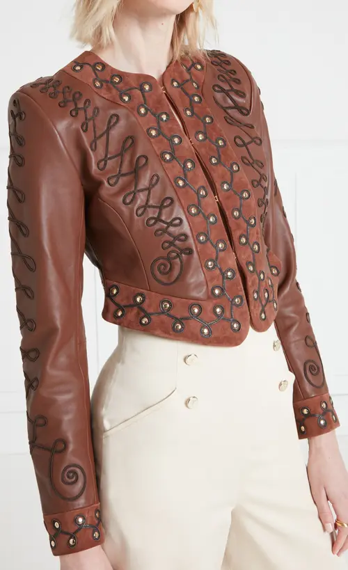 TEMPERLEY LONDON Pablo Embroidered Leather Jacket - Tan