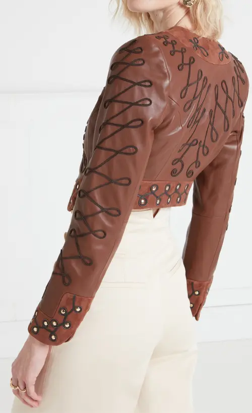 TEMPERLEY LONDON Pablo Embroidered Leather Jacket - Tan