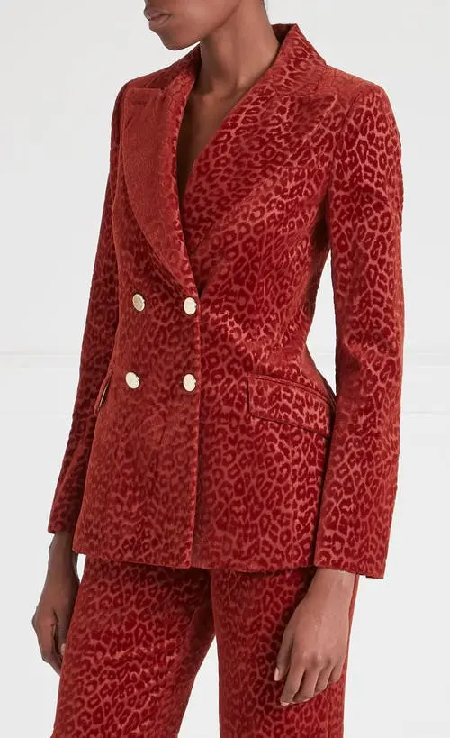 TEMPERLEY LONDON Lynx Velvet Double Breasted Jacket - Maple Tonal Leopard