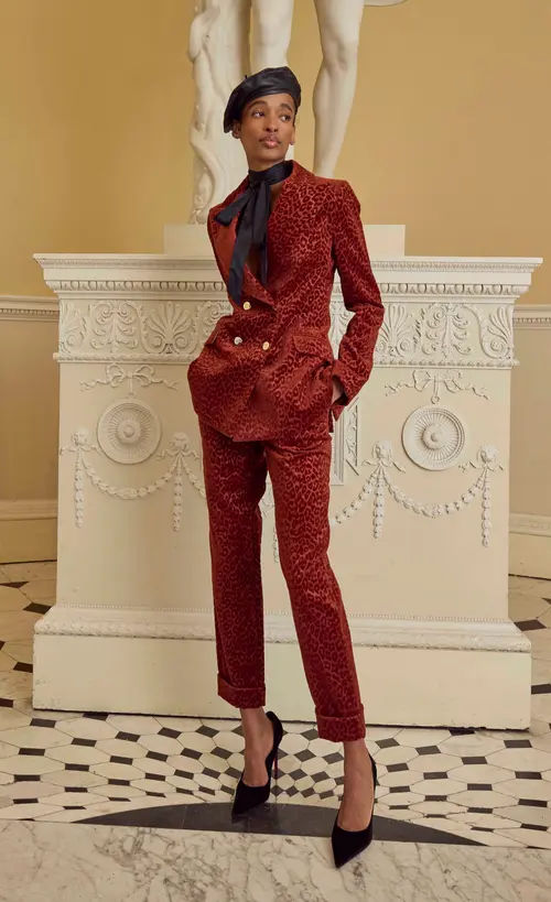 TEMPERLEY LONDON Lynx Velvet Double Breasted Jacket - Maple Tonal Leopard