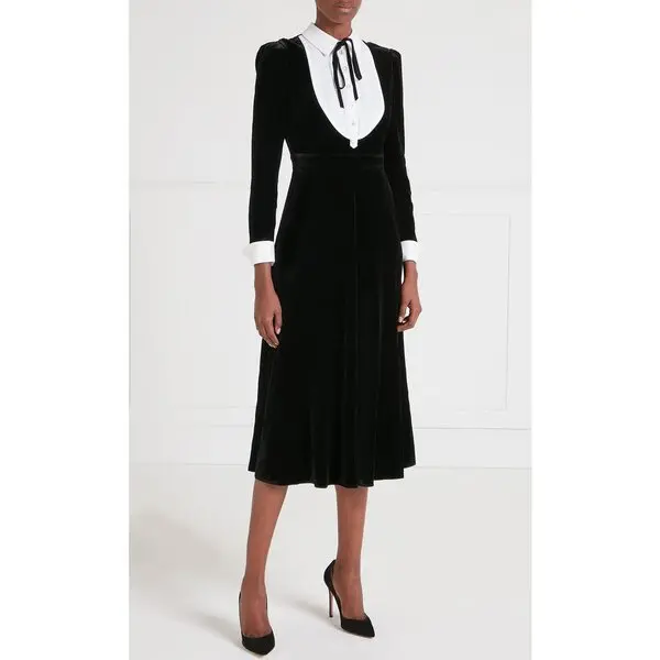 TEMPERLEY LONDON Pompidou Bib Velvet Midi Dress