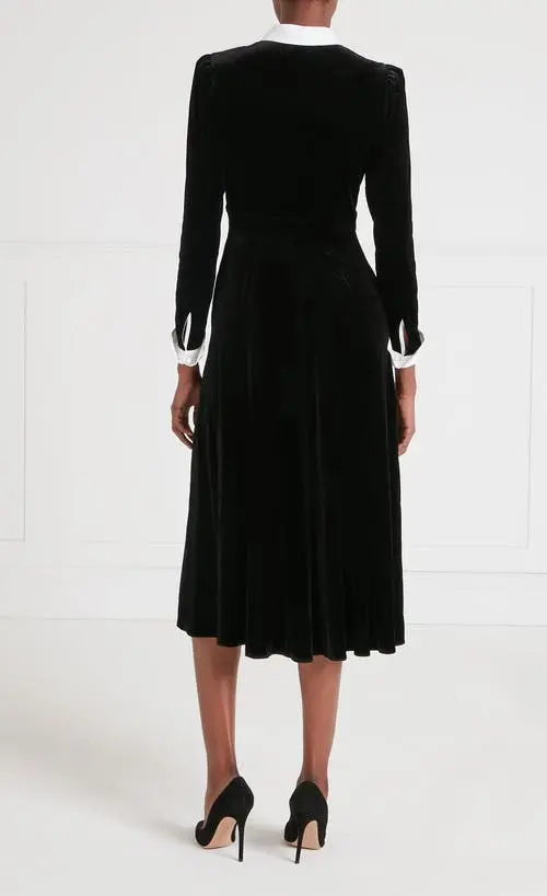 TEMPERLEY LONDON Pompidou Bib Velvet Midi Dress