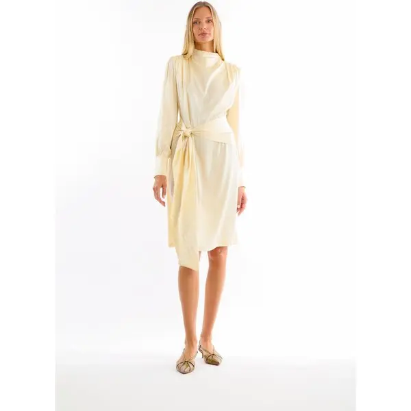 SECRET PON-PON Mina Organic Silk Midi Dress - Crème