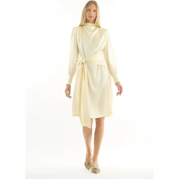 SECRET PON-PON Mina Organic Silk Midi Dress - Crème