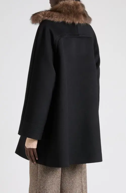 Valentino Garavani Genuine Shearling Collar Wool Coat